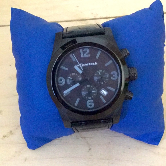 Acquatech | Accessories | Mens Acquatech All Black Watch With Leather ...